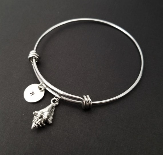 Seashell Bangle Sea Shell Charm Bracelet Expandable Bangle - Etsy
