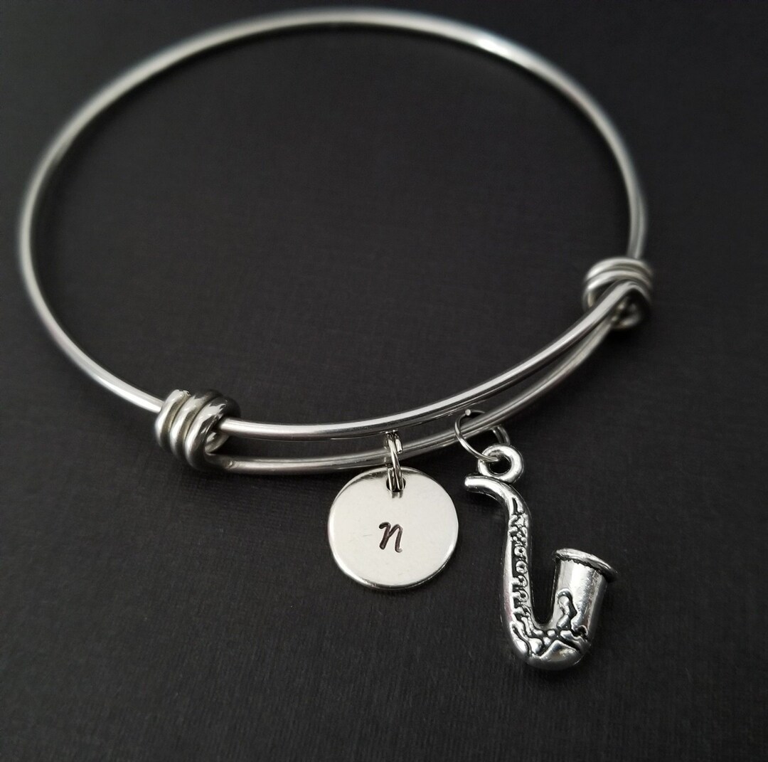 Saxophone Bangle Bracelet - Silver Sax Bracelet - Personalized ...