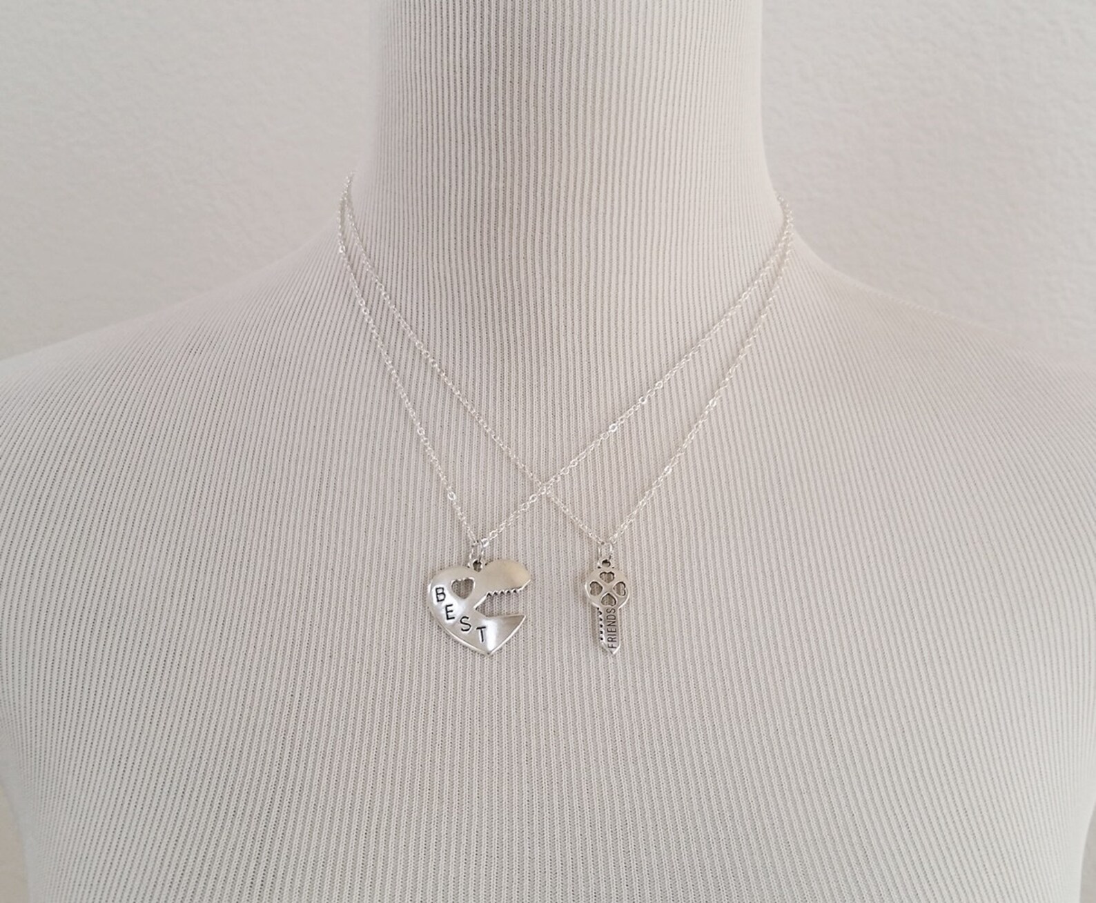 Silver Best Friends Necklace Heart Key Necklace - Etsy