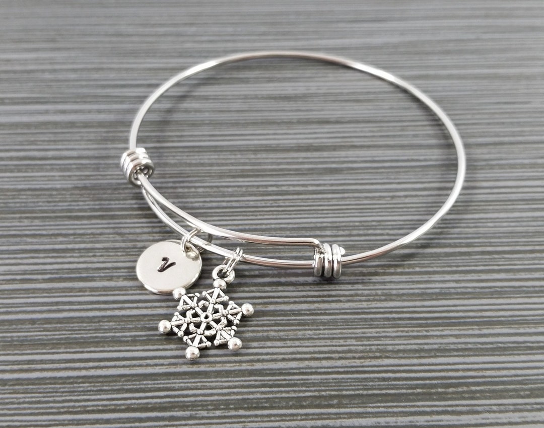 Snowflake Bangle Bracelet Snowflake Charm Bracelet Adjustable Bracelet ...