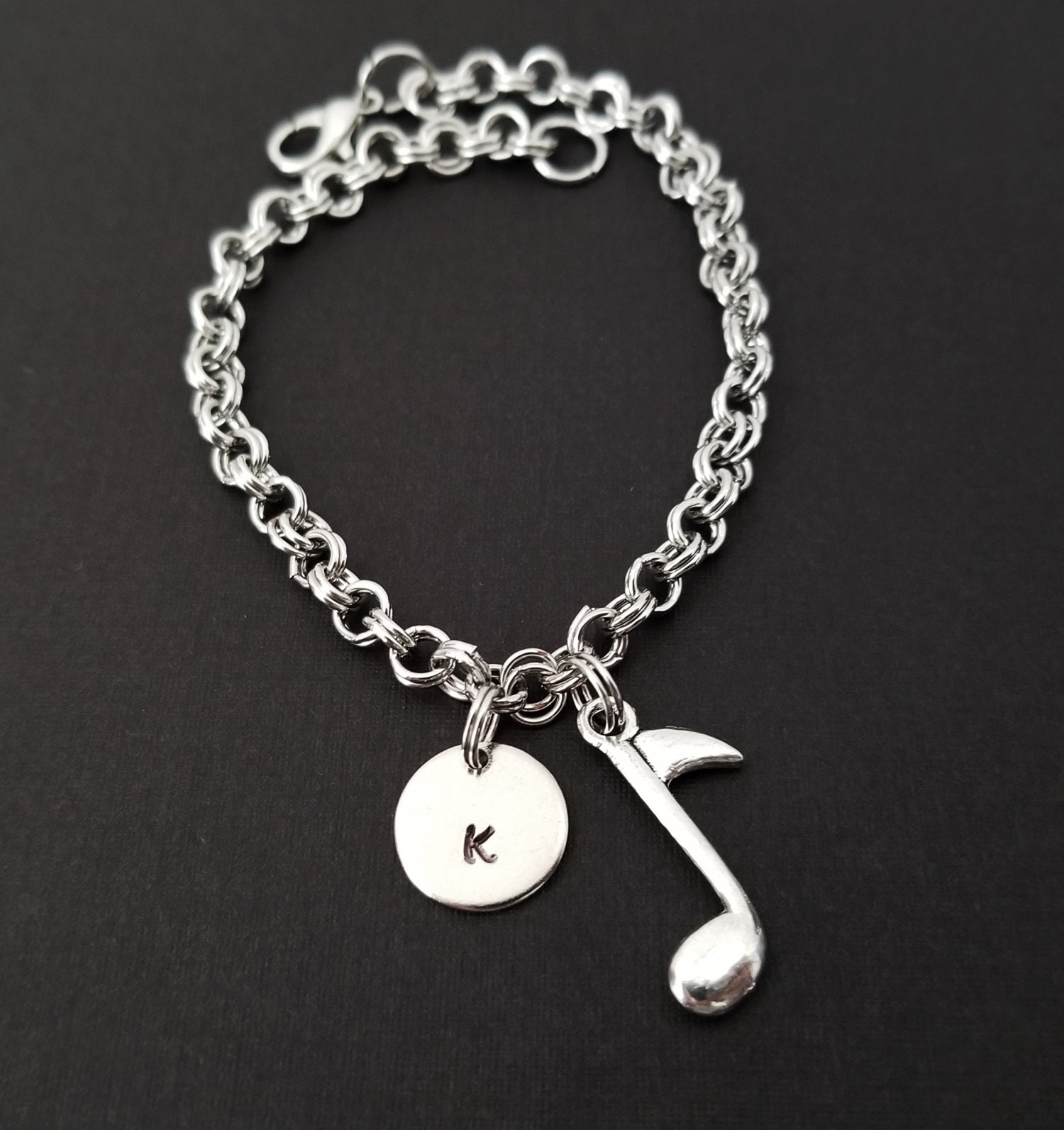 Music Note Bracelet One Eighth Note Music Note Initial | Etsy