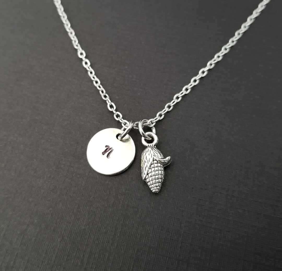 Antique Silver Corn Necklace - Corn Cob Charm Pendant - Personalized ...