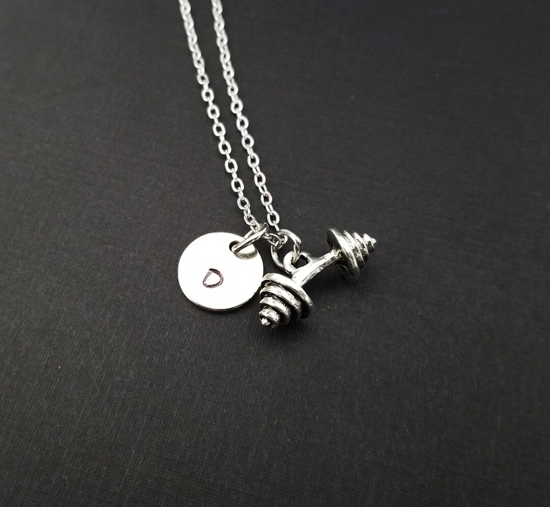 Silver Barbell Necklace - Fitness Jewelry - Personalized Necklace ...