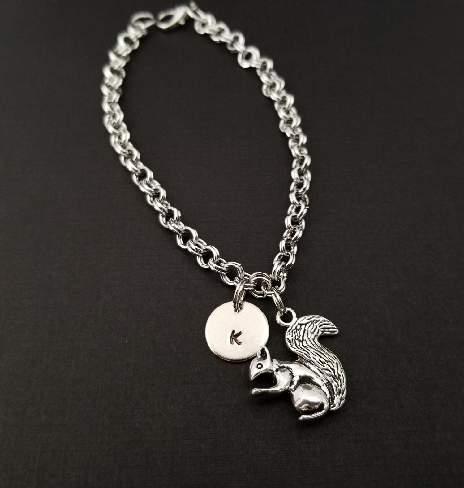 Squirrel Jewelry Squirrel Charm Bracelet Initial Bracelet - Etsy