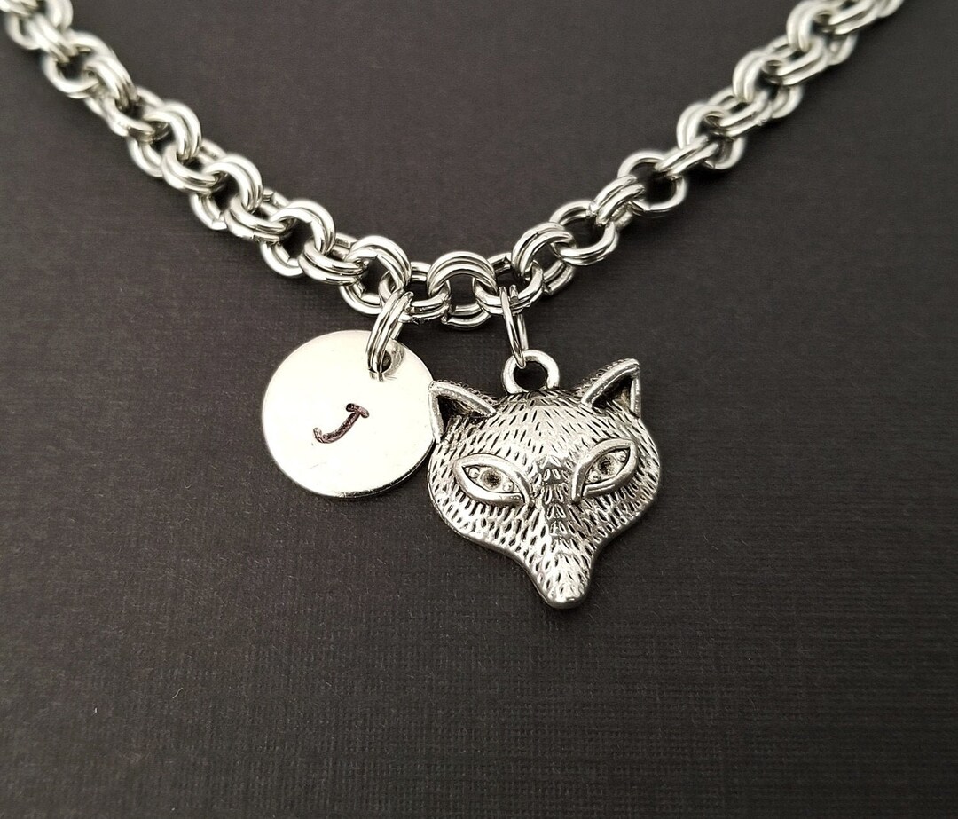 Fox Jewelry Fox Head Charm Bracelet Initial Bracelet Charm Jewelry Fox ...