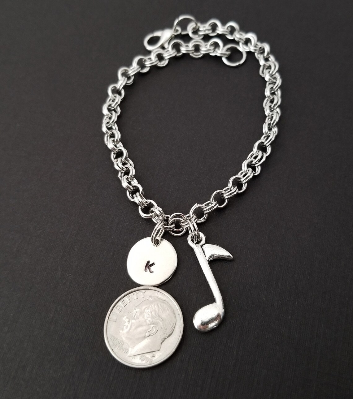 Music Note Bracelet One Eighth Note Music Note Initial | Etsy