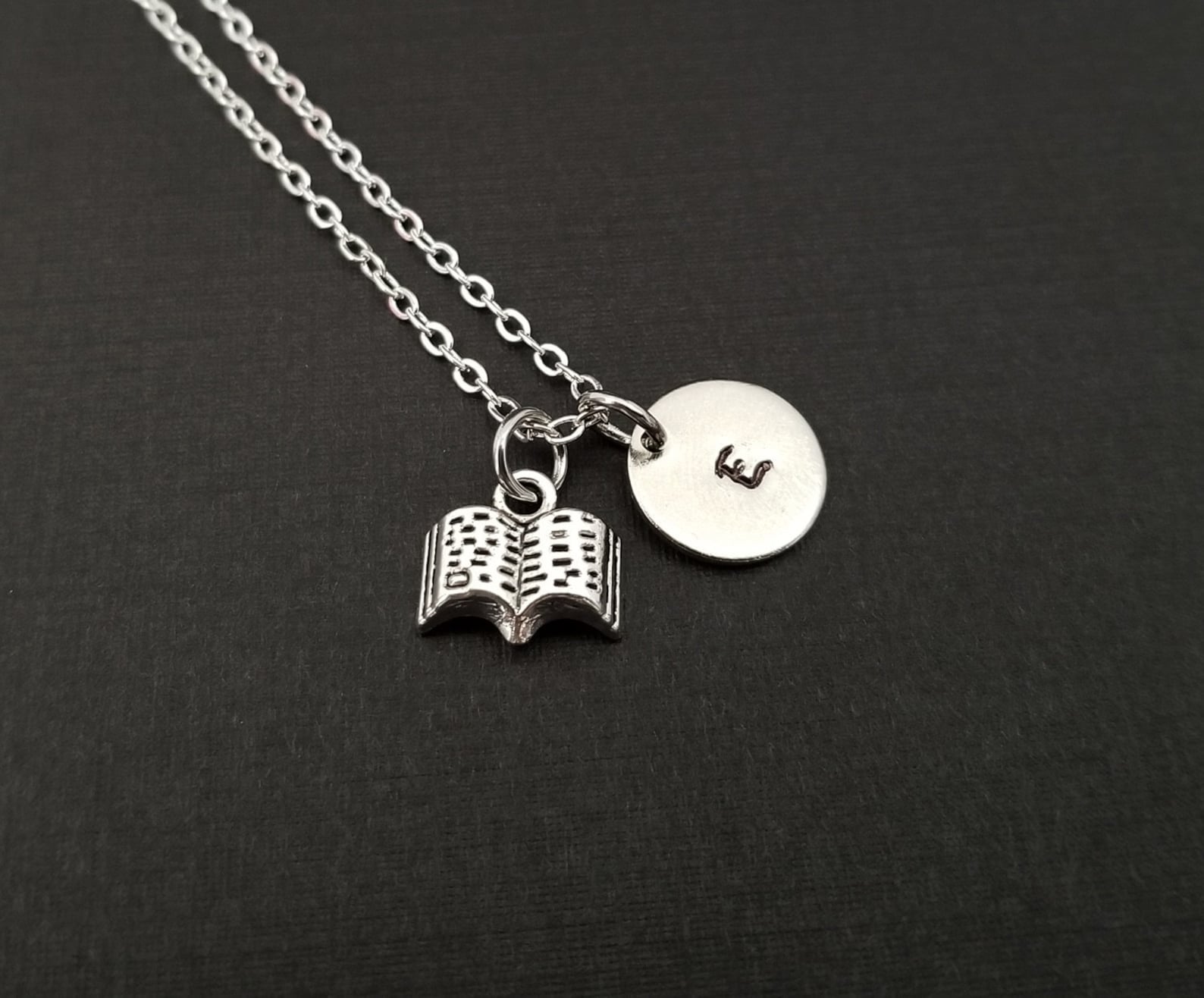 Silver Book Necklace - Open Book Charm Necklace - Personalized Necklace ...