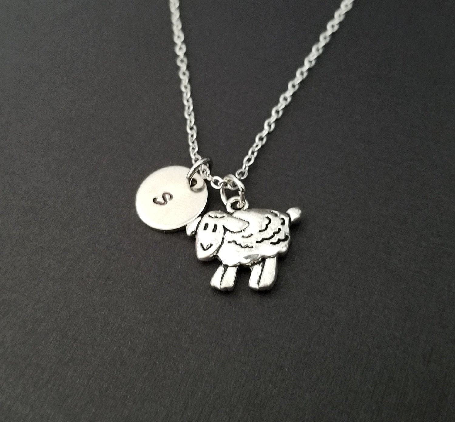 Silver Sheep Necklace - Sheep Charm Necklace - Personalized Necklace ...