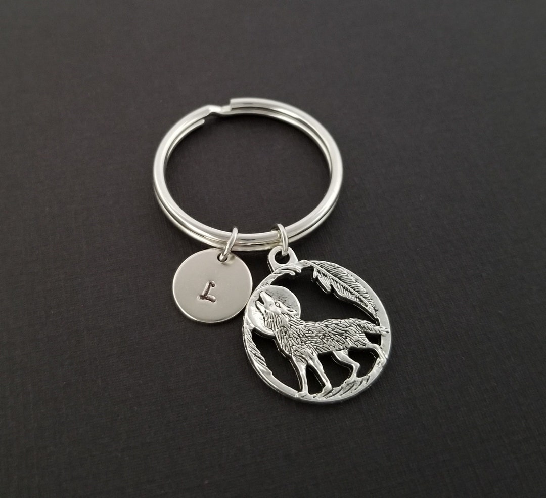 Howling Wolf Keychain - Wolf Key Chain - Wolf Keyring - Wolf Moon ...
