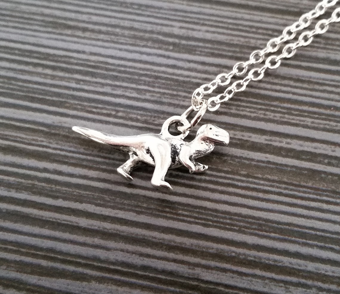 Silver T-rex Necklace - Dinosaur Charm Necklace - Personalized Necklace ...