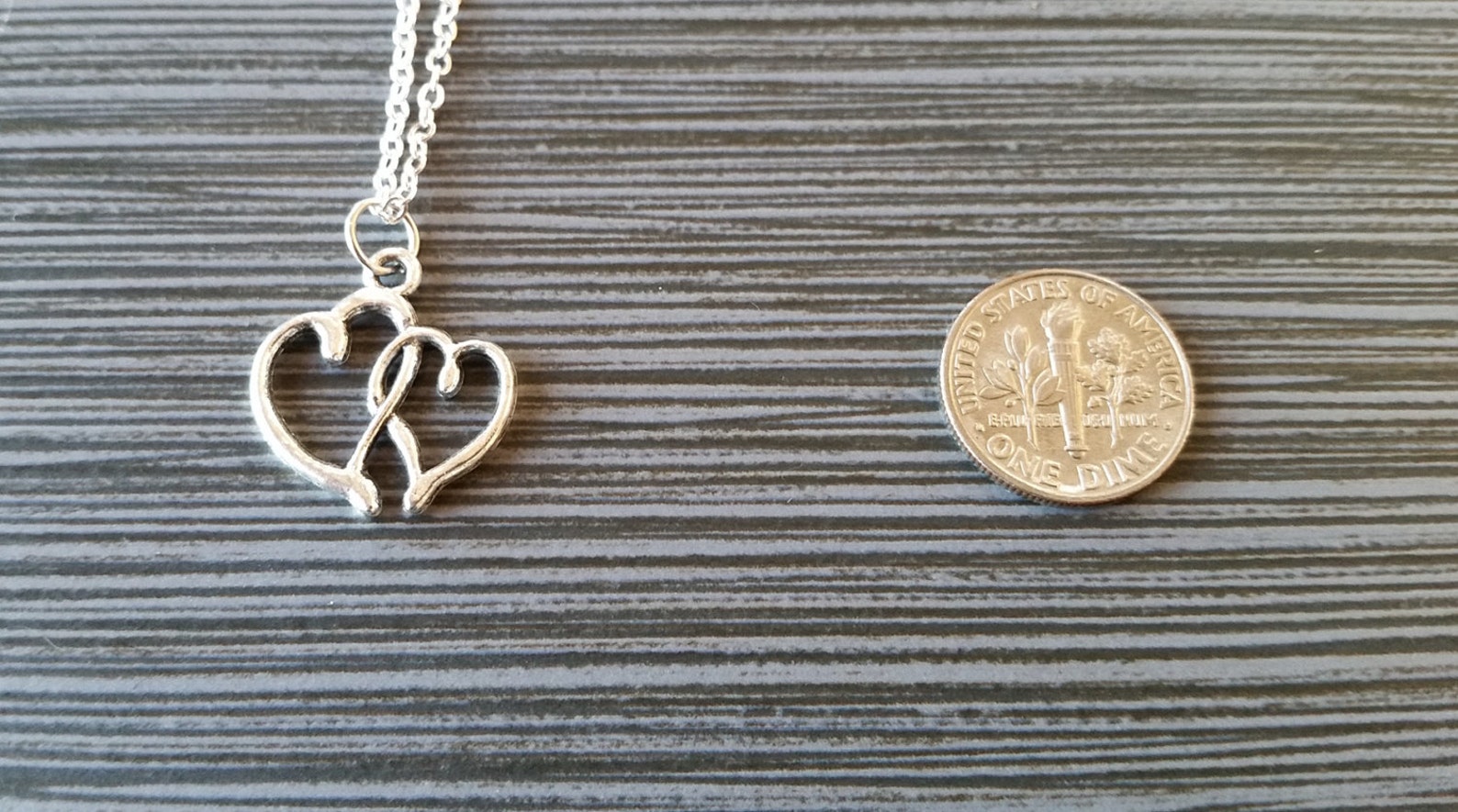 Silver Heart Necklace Double Heart Pendant Personalized - Etsy