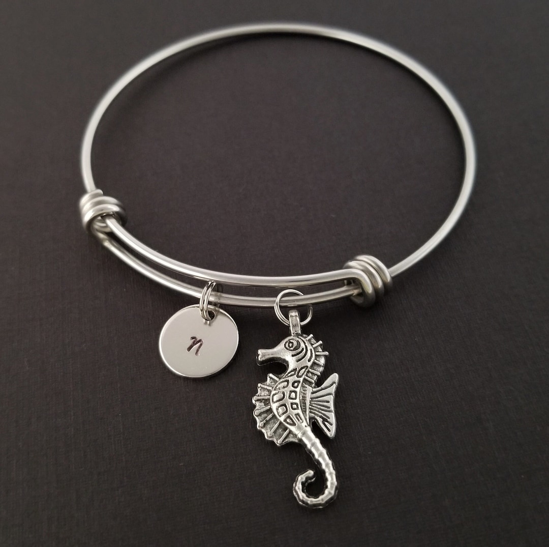 Seahorse Bangle - Seahorse Charm Bracelet - Expandable Bangle - Charm ...
