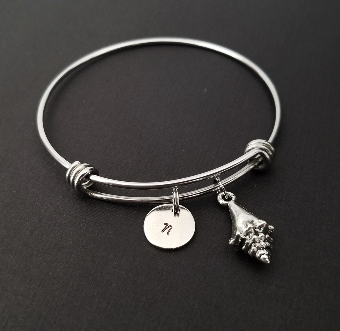 Seashell Bangle Sea Shell Charm Bracelet Expandable Bangle - Etsy
