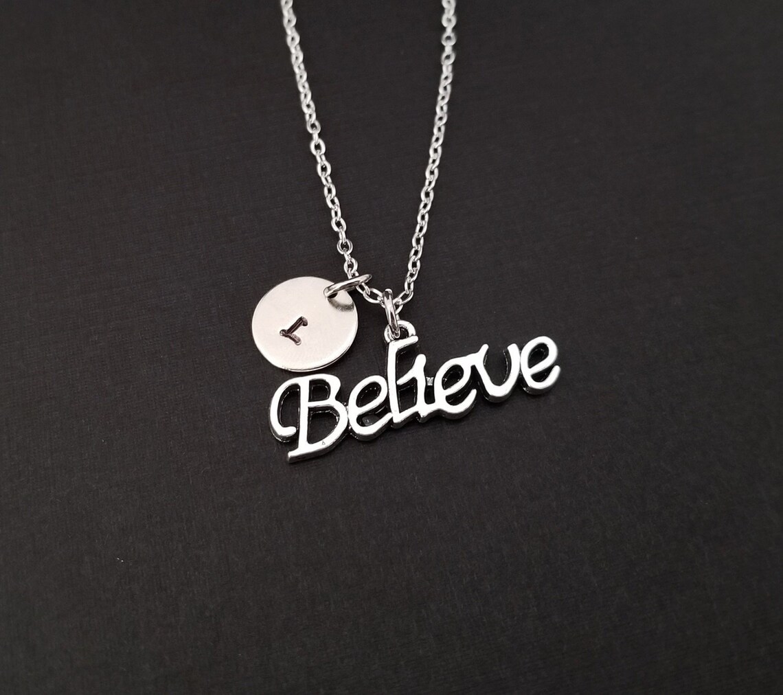 Silver Believe Necklace Inspirational Jewelry Personalized | Etsy