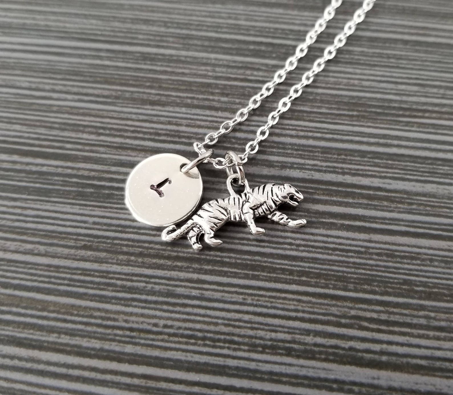 Silver Tiger Necklace Tiger Charm Necklace Personalized | Etsy