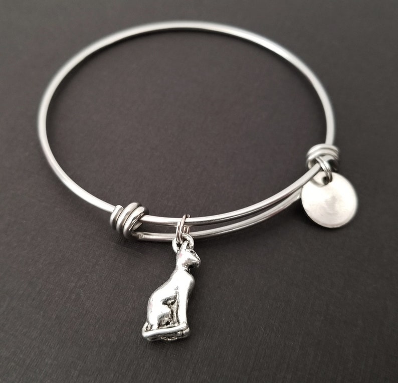 Silver Cat Bangle Cat Bracelet Cat Charm Bracelet | Etsy