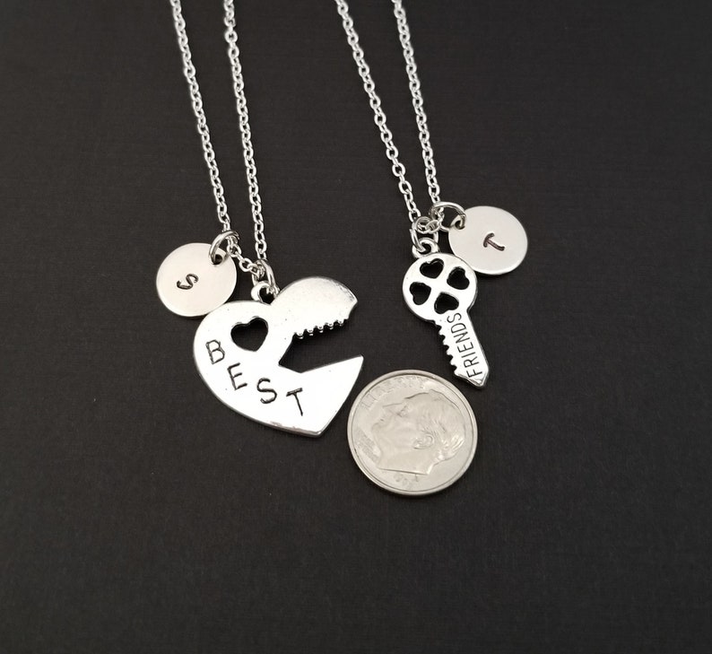 Silver Best Friends Necklace Heart Key Necklace | Etsy