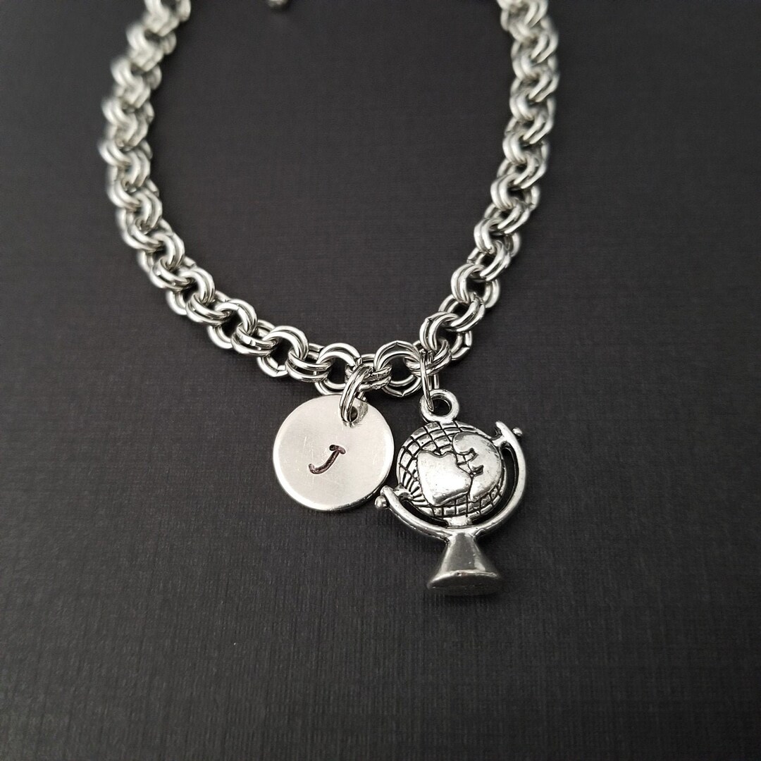 World Map Bracelet World Map Bangle Globe Charm Bracelet - Etsy