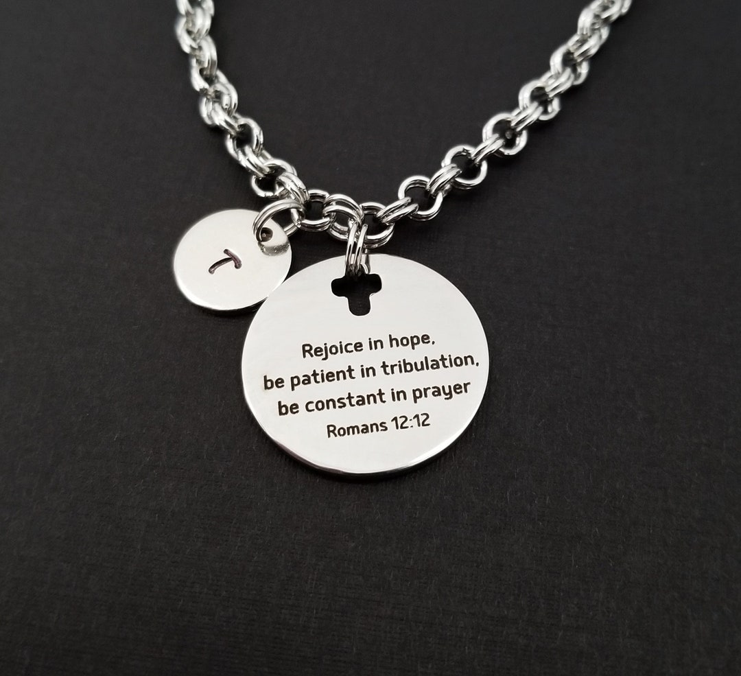 Romans 12:12 Bracelet Rejoice in Hope Charm Bracelet Initial Bracelet ...