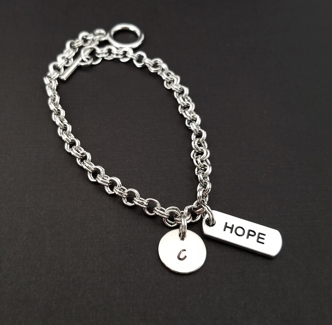 Hope Bracelet Inspirational Charm Bracelet Initial Bracelet Christian ...