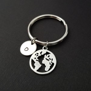 Silver World Map Keychain Custom Gift Silver Keychain Globetrotter Gift ...