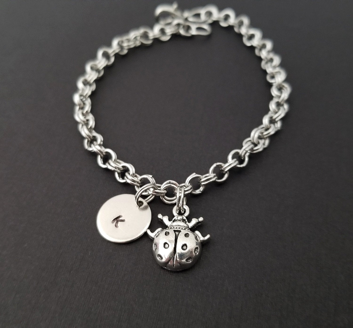 Ladybug Bracelet Ladybug Charm Bracelet Initial Bracelet - Etsy
