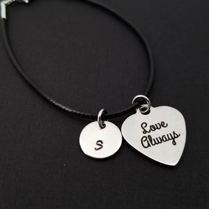 Cord Charm Bracelet Cord Bracelet Black Bracelet Love Always Bracelet ...
