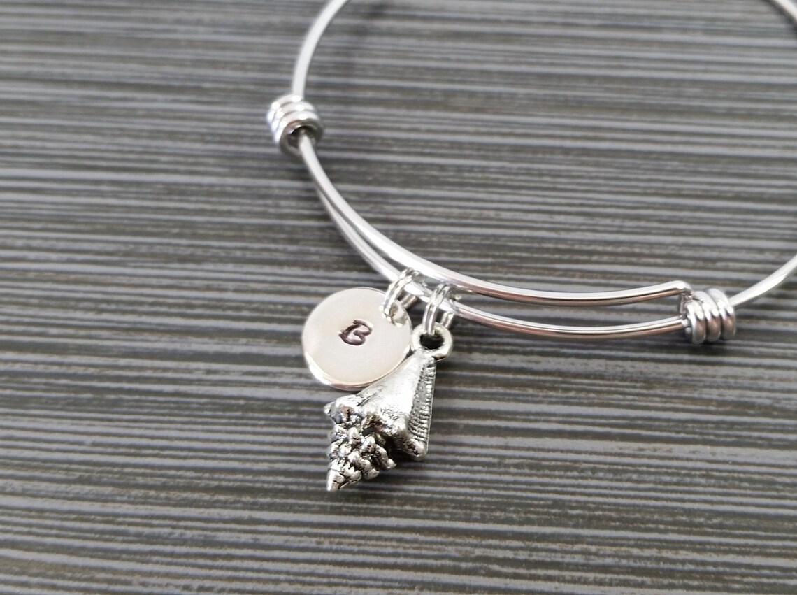 Seashell Bangle Sea Shell Charm Bracelet Expandable Bangle - Etsy