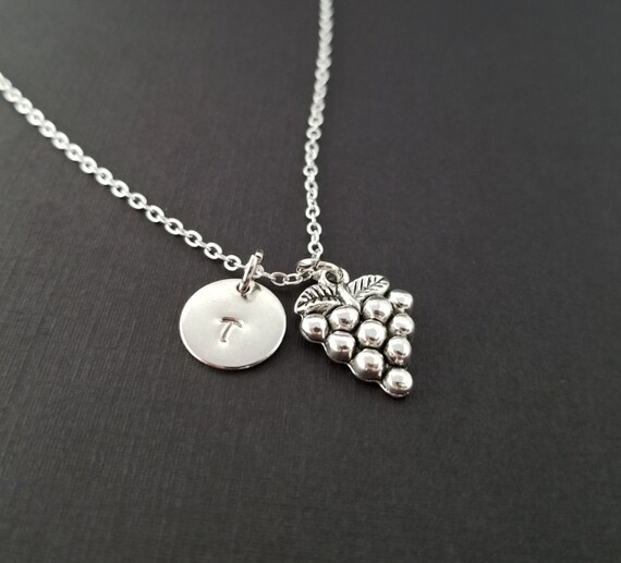 Silver Grape Necklace Grape Charm Pendant Personalized | Etsy