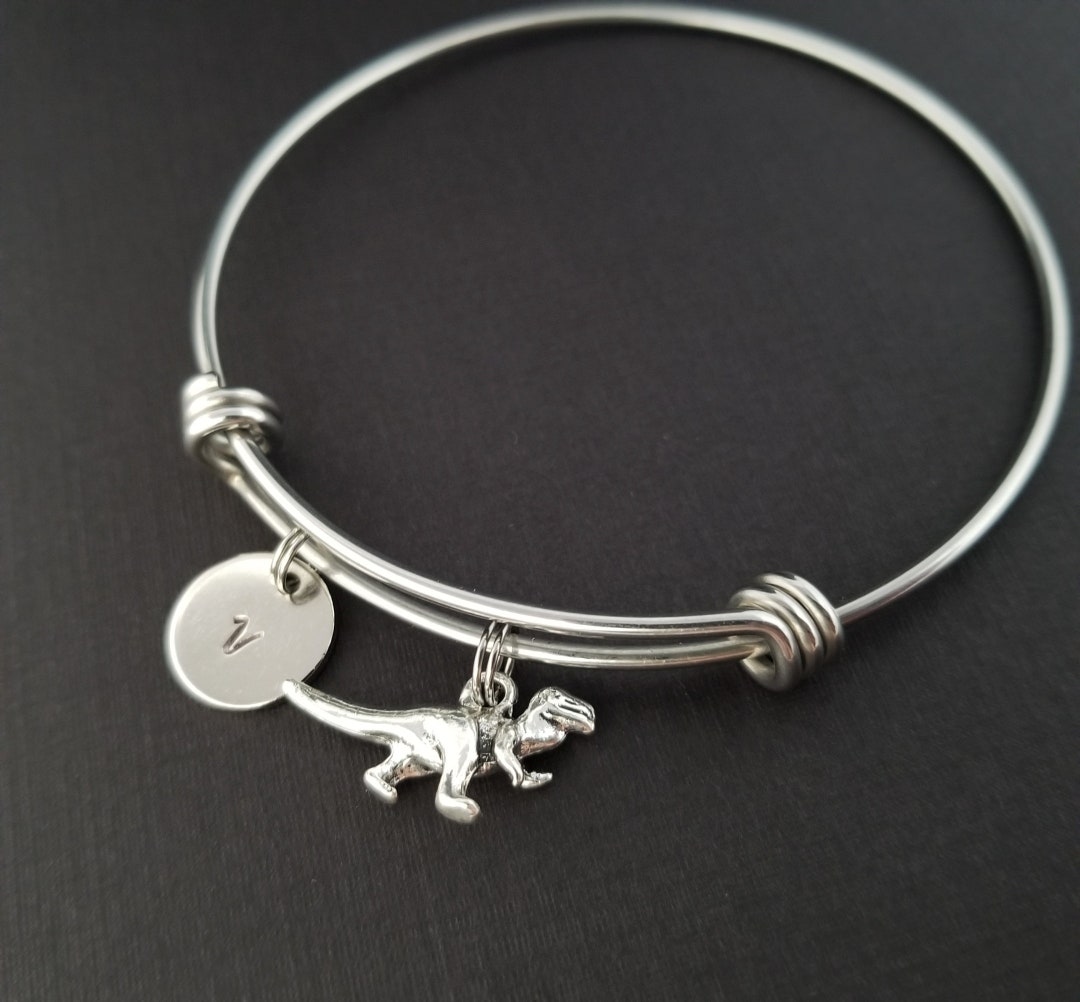 Dinosaur Bangle - T-rex Charm Bracelet - Expandable Charm Bangle ...
