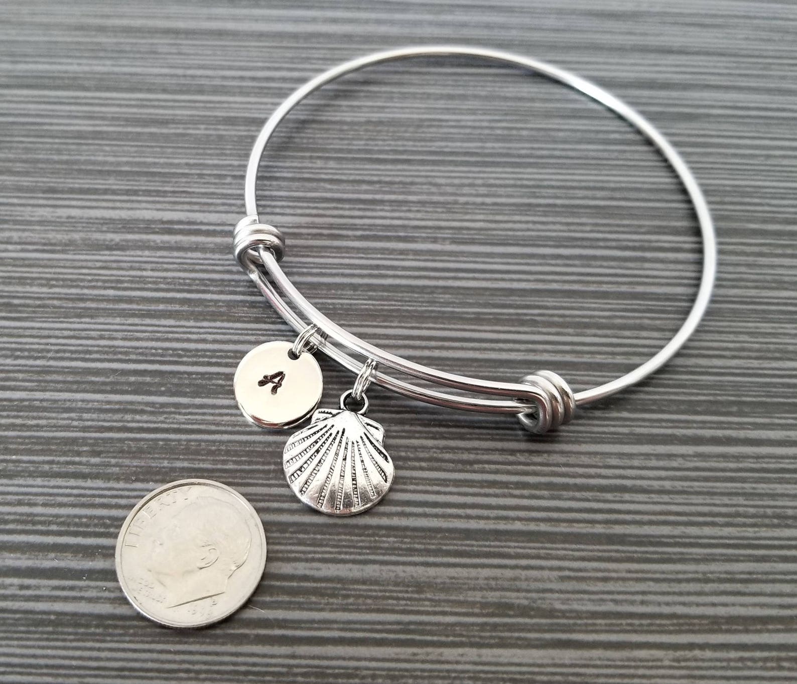 Seashell Bangle Sea Shell Charm Bracelet Expandable Bangle | Etsy