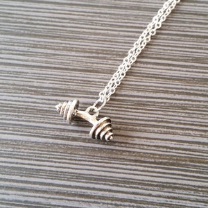 Silver Barbell Necklace - Fitness Jewelry - Personalized Necklace ...