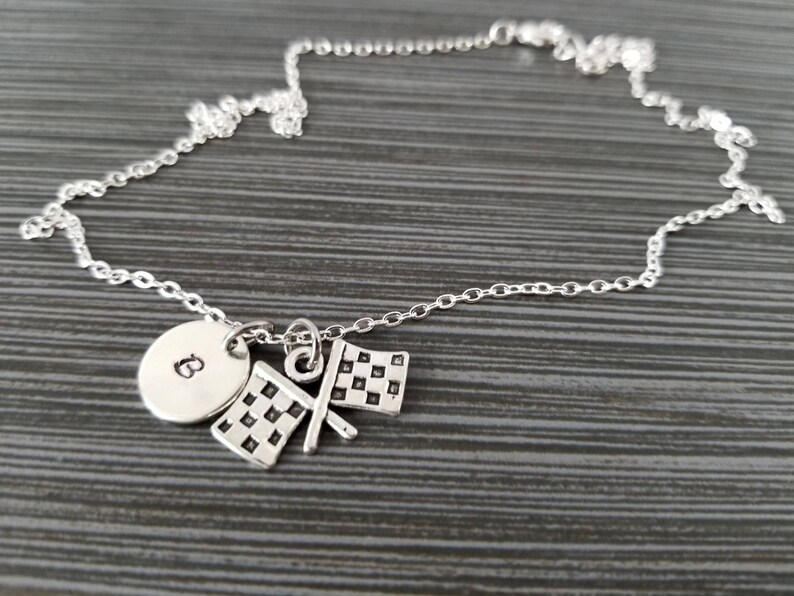 Checkered Flag Necklace Race Car Charm Necklace | Etsy
