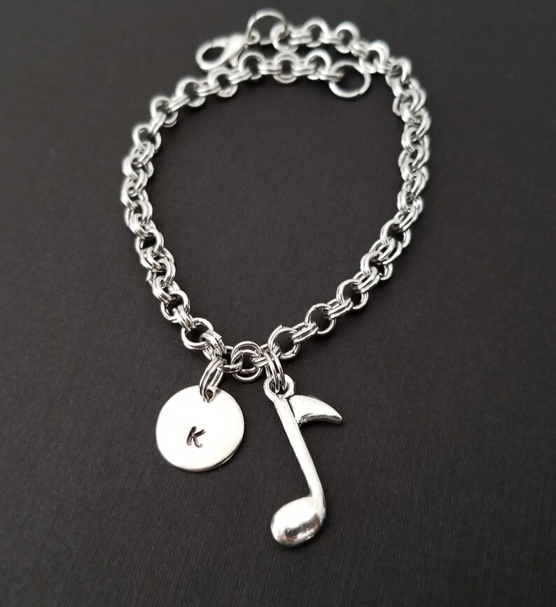 Music Note Bracelet One Eighth Note Music Note Initial | Etsy
