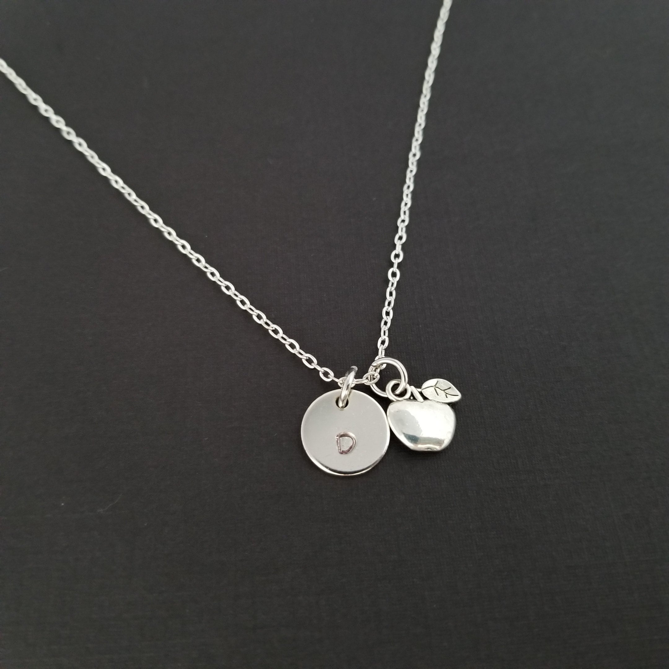 Silver Apple Necklace Apple Charm Pendant Personalized - Etsy