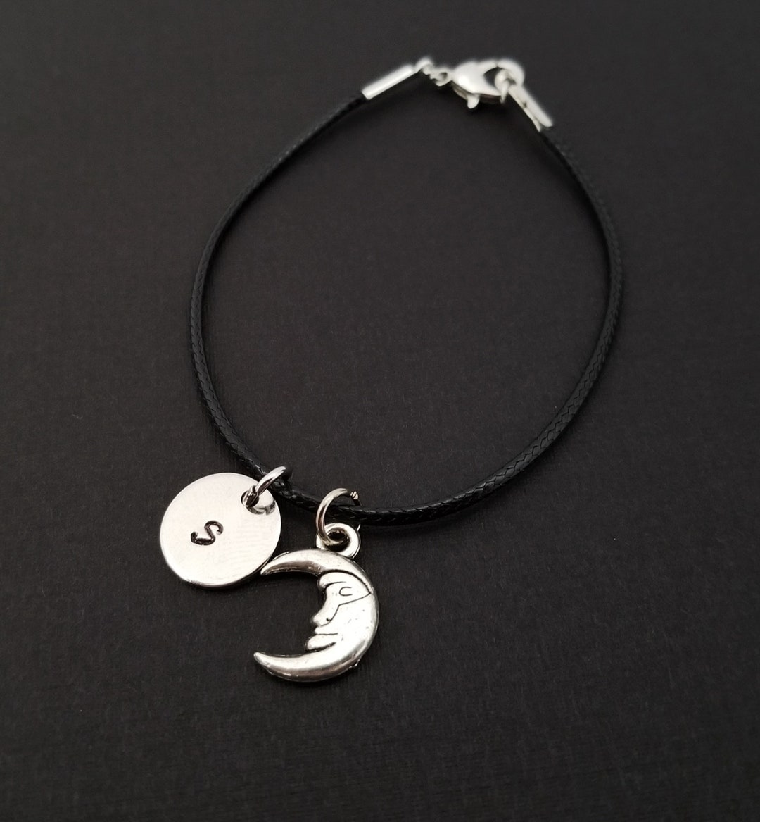 Moon Cord Charm Bracelet Cord Bracelet Black Bracelet - Etsy