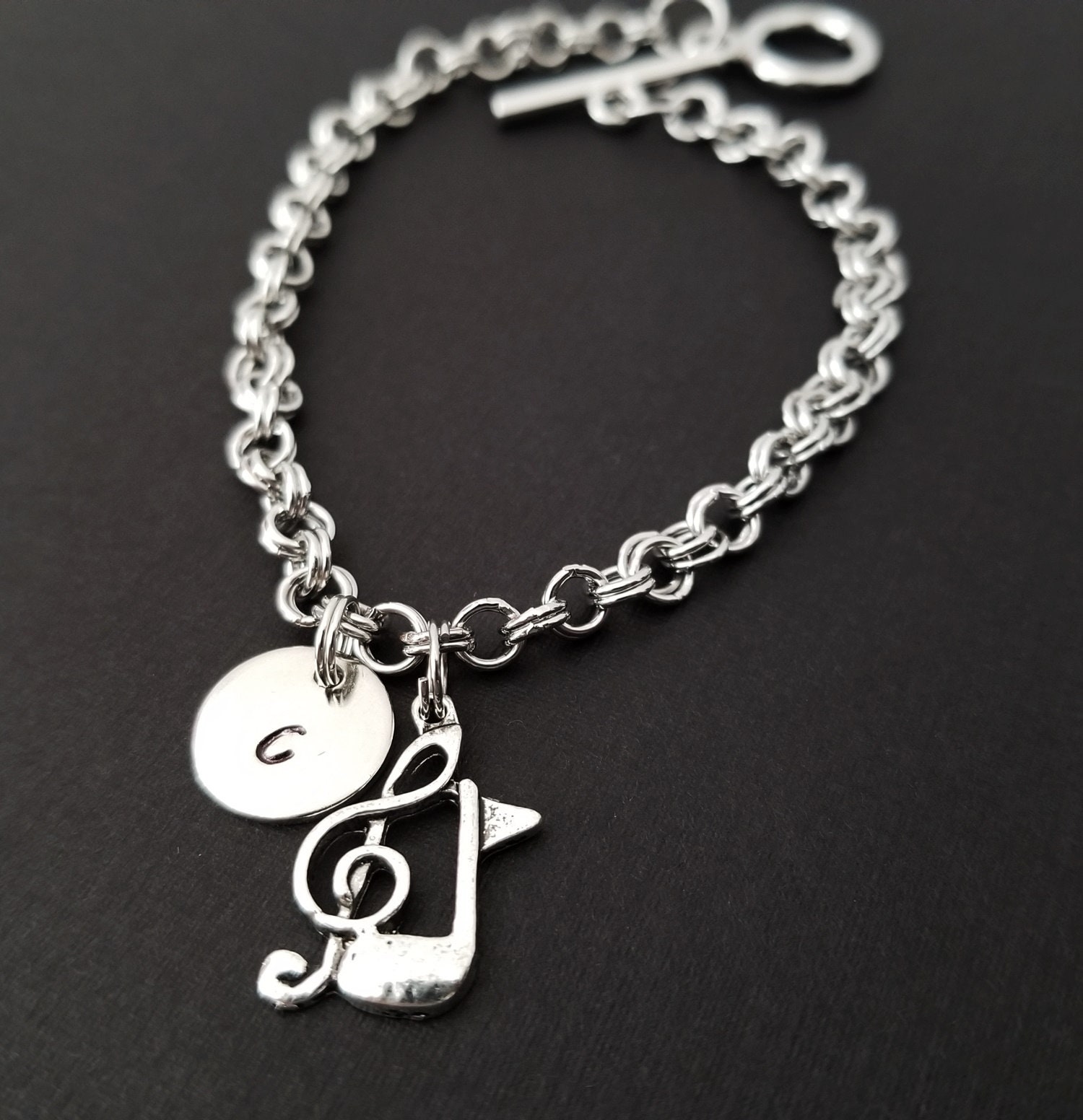 Treble Clef Bracelet Music Note Bracelet Initial Bracelet | Etsy