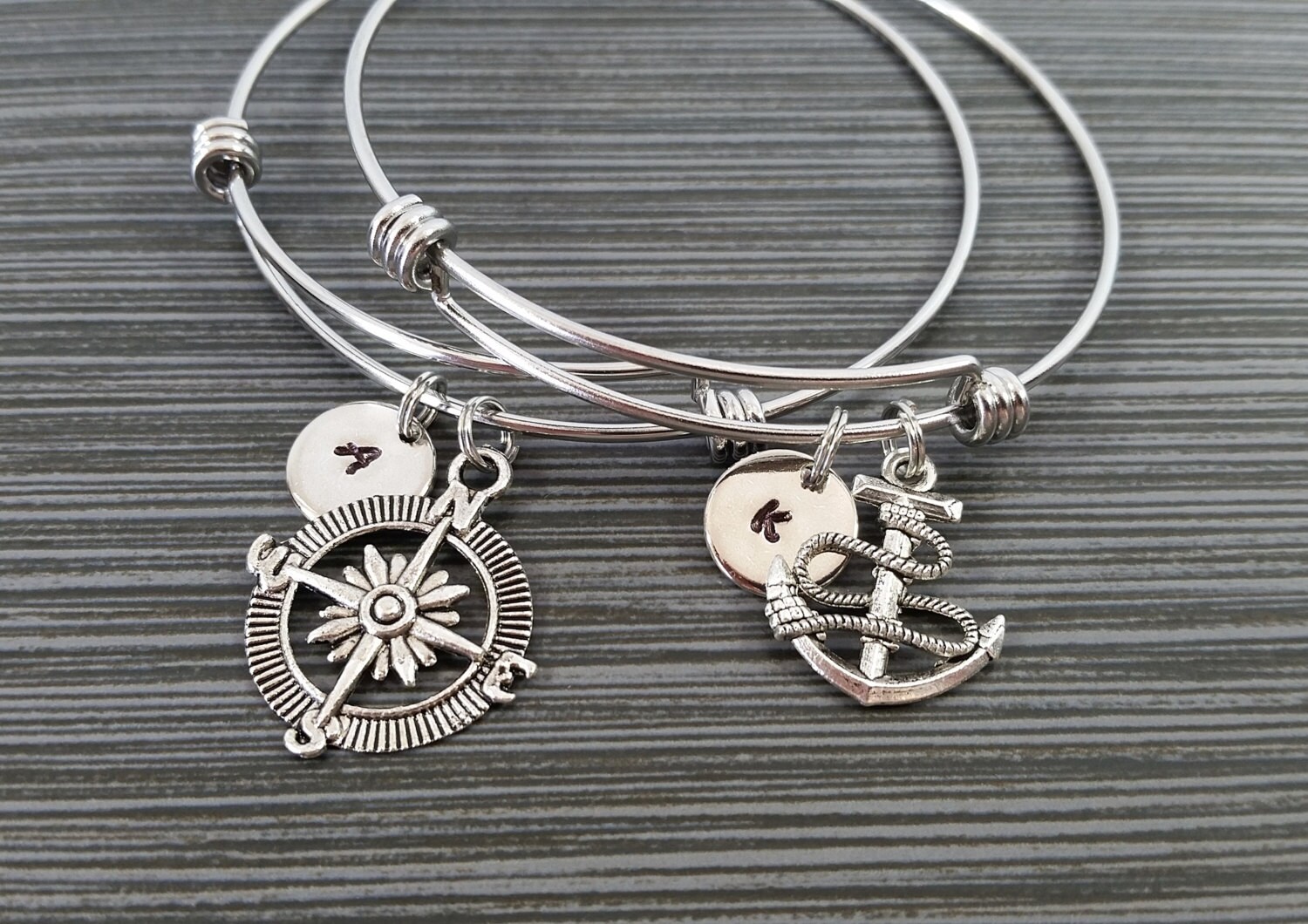 Compass & Anchor Bangles Compass Bracelet Anchor Bracelet | Etsy
