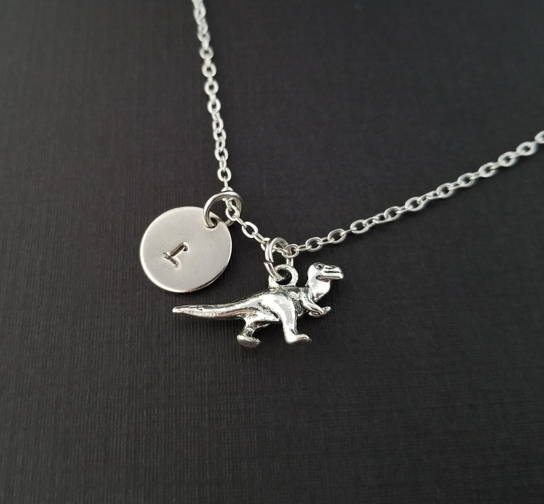Silver T-rex Necklace - Dinosaur Charm Necklace - Personalized Necklace ...