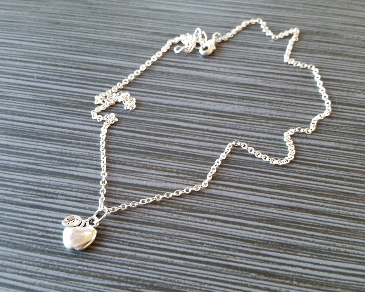 Silver Apple Necklace Apple Charm Pendant Personalized - Etsy