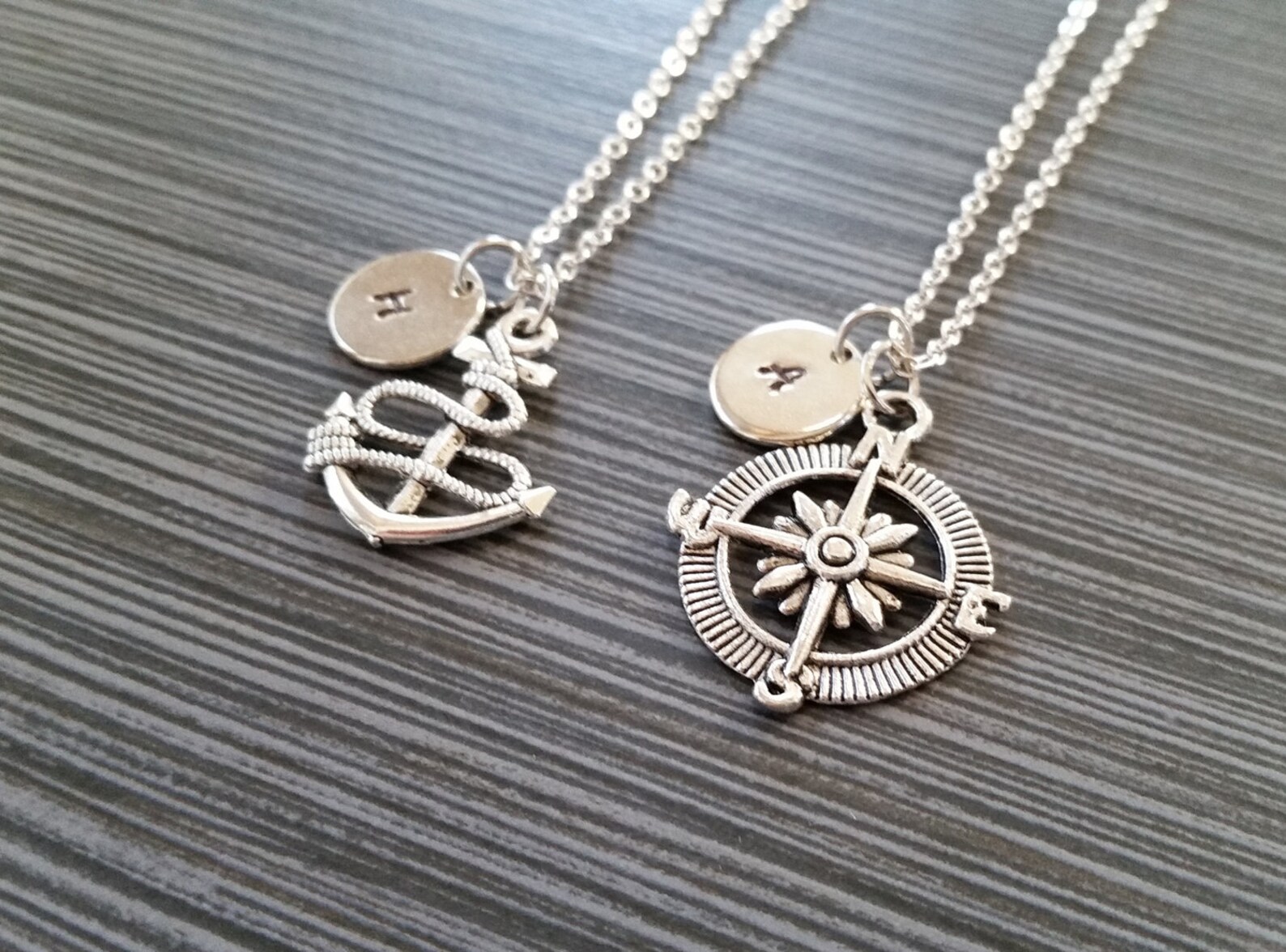 Two Nautical Charm Necklaces - Compass and Anchor Necklaces ...