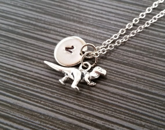 Silver T-Rex Necklace Dinosaur Charm Necklace Personalized | Etsy