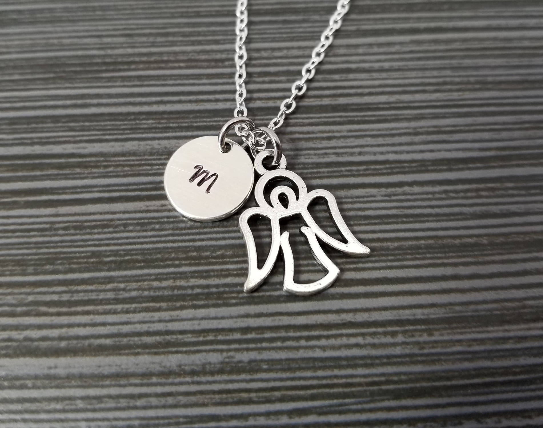 Small Silver Angel Necklace Charm Necklace Personalized | Etsy