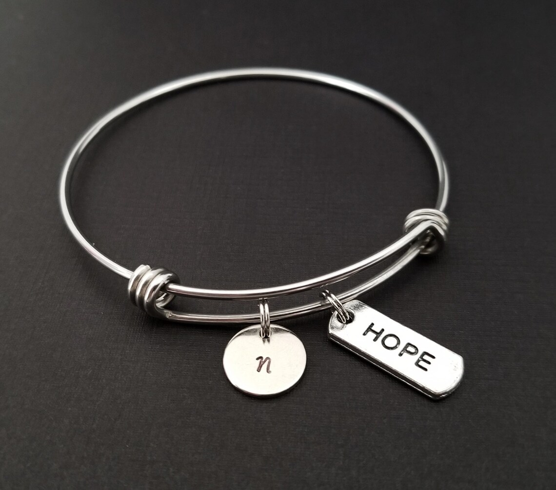 Hope Bangle Bracelet Hope Charm Bracelet Adjustable - Etsy