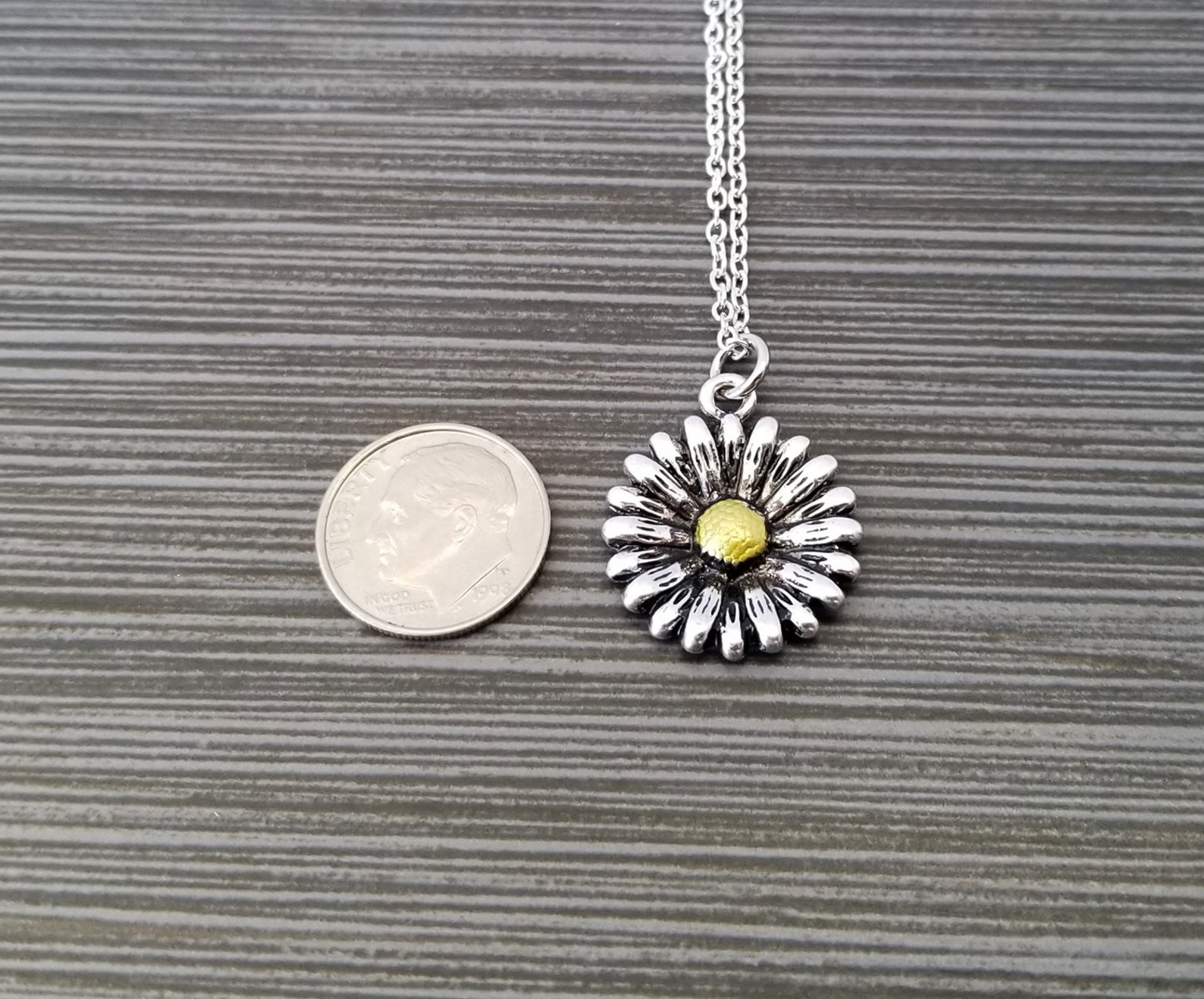 Daisy Necklace - Detailed Daisy Charm Necklace - Personalized Necklace ...