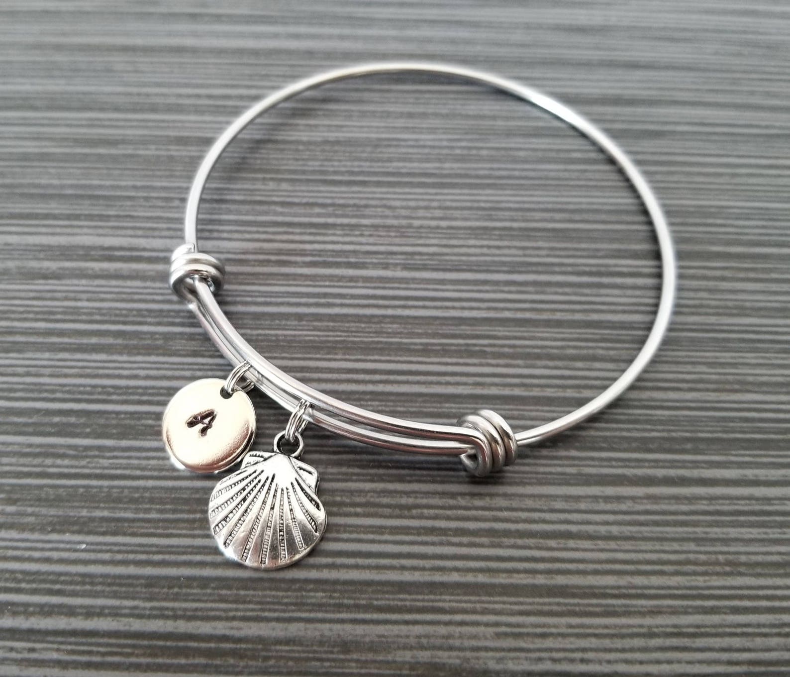Seashell Bangle Sea Shell Charm Bracelet Expandable Bangle | Etsy