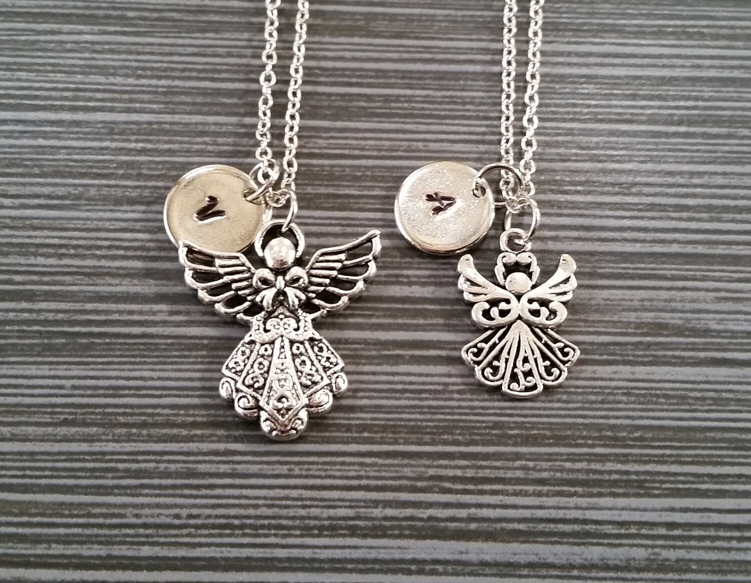 Two Antique Silver Mother Daughter Necklaces Angel Necklaces | Etsy