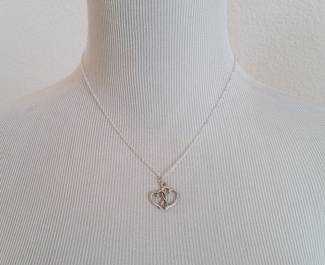 Silver Heart Necklace Double Heart Pendant Personalized - Etsy