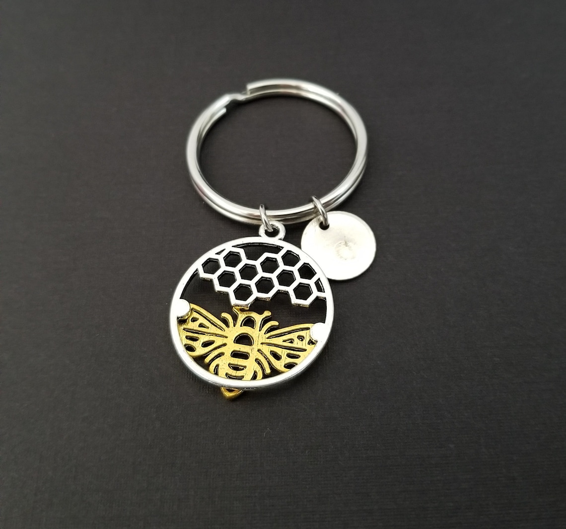 Honey Bee Keychain Custom Gift Honeycomb Keychain Gift - Etsy
