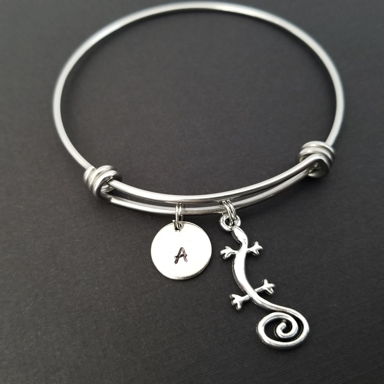 Gecko Bangle Lizard Charm Bracelet Expandable Bangle - Etsy